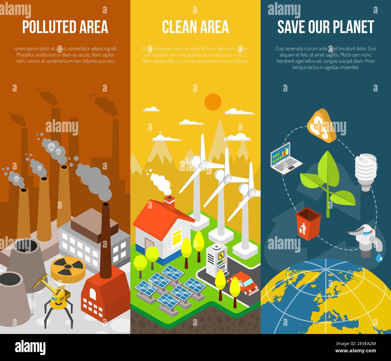 Eco banner with polluted area clean area save our planet vector ...