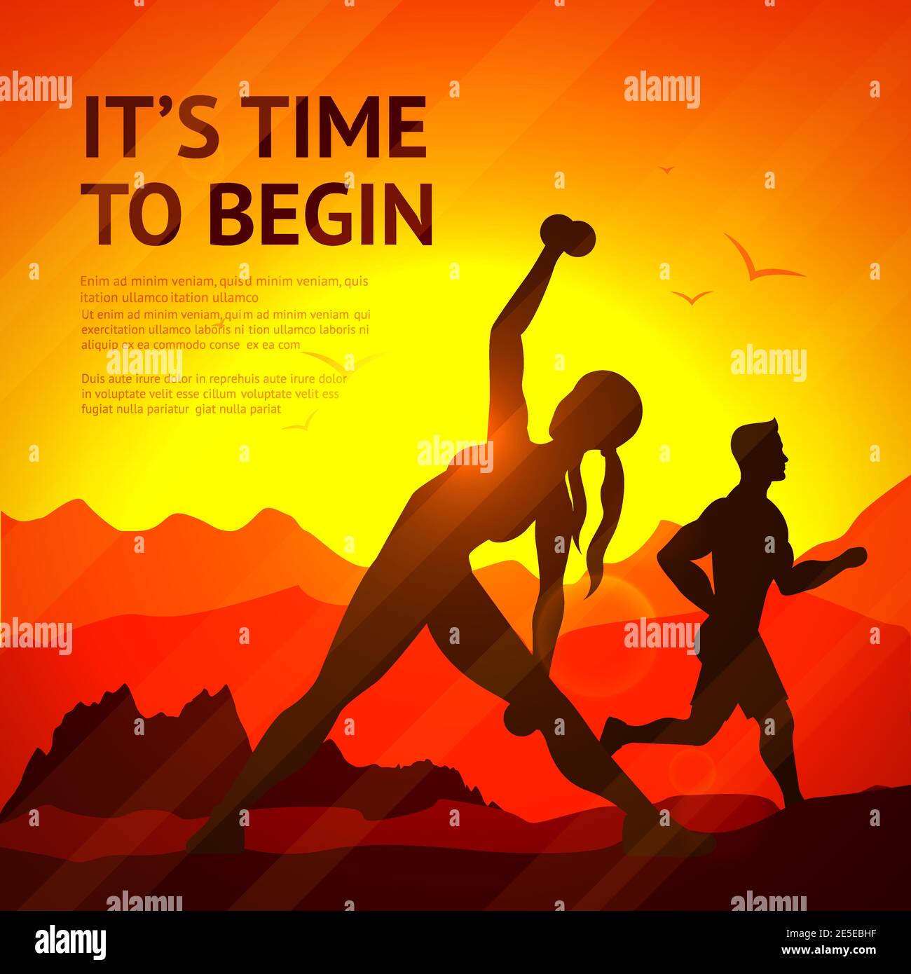 People doing jogging and weight lifting sport workout on sunset ...