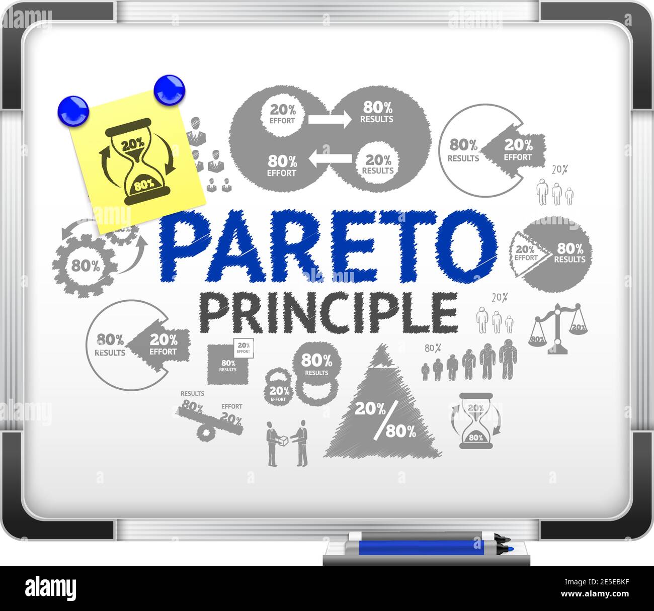 Pareto principle concept on realistic magnet board with paper note ...