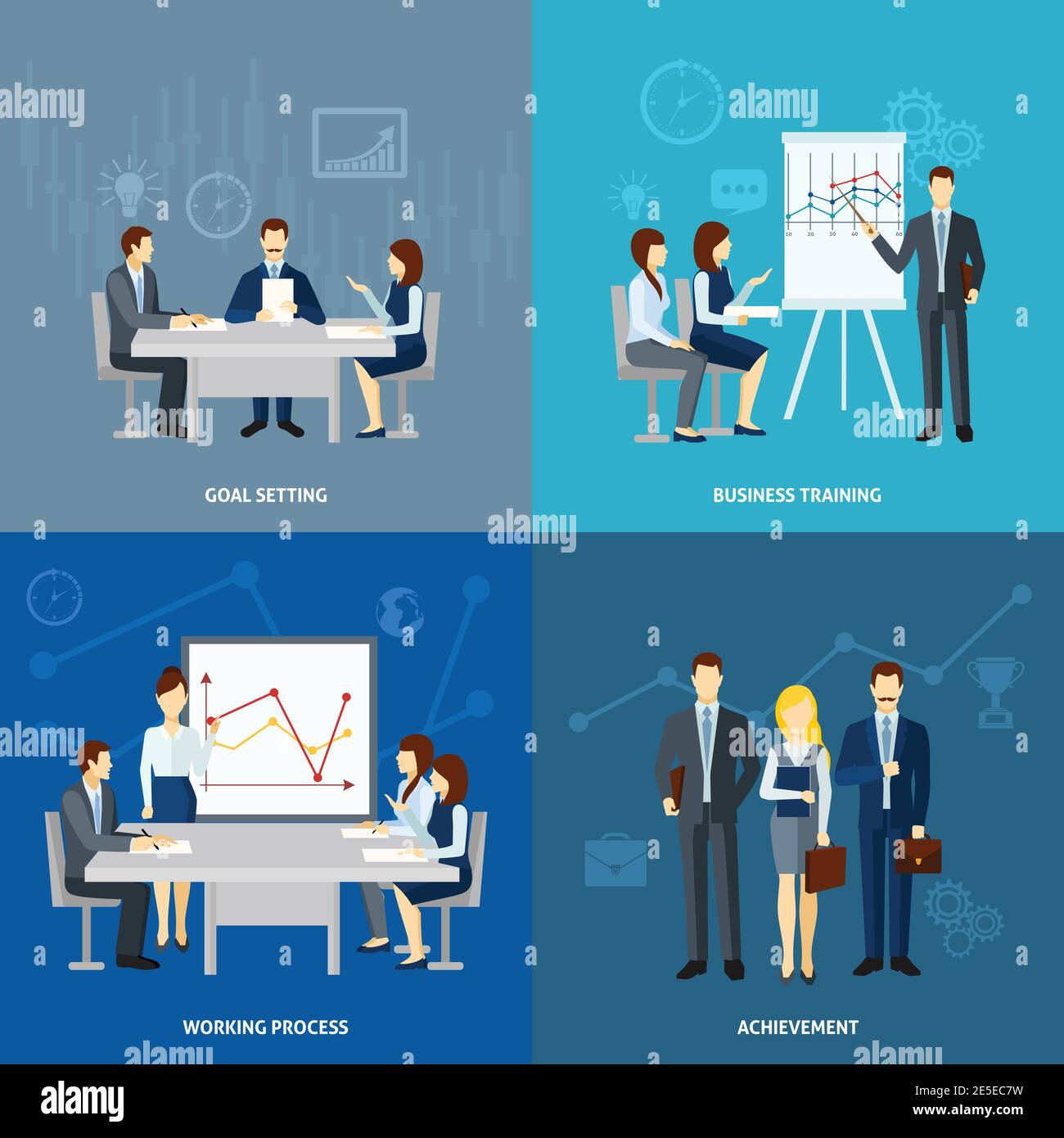 Goal setting in business coaching and training 4 flat icons square ...