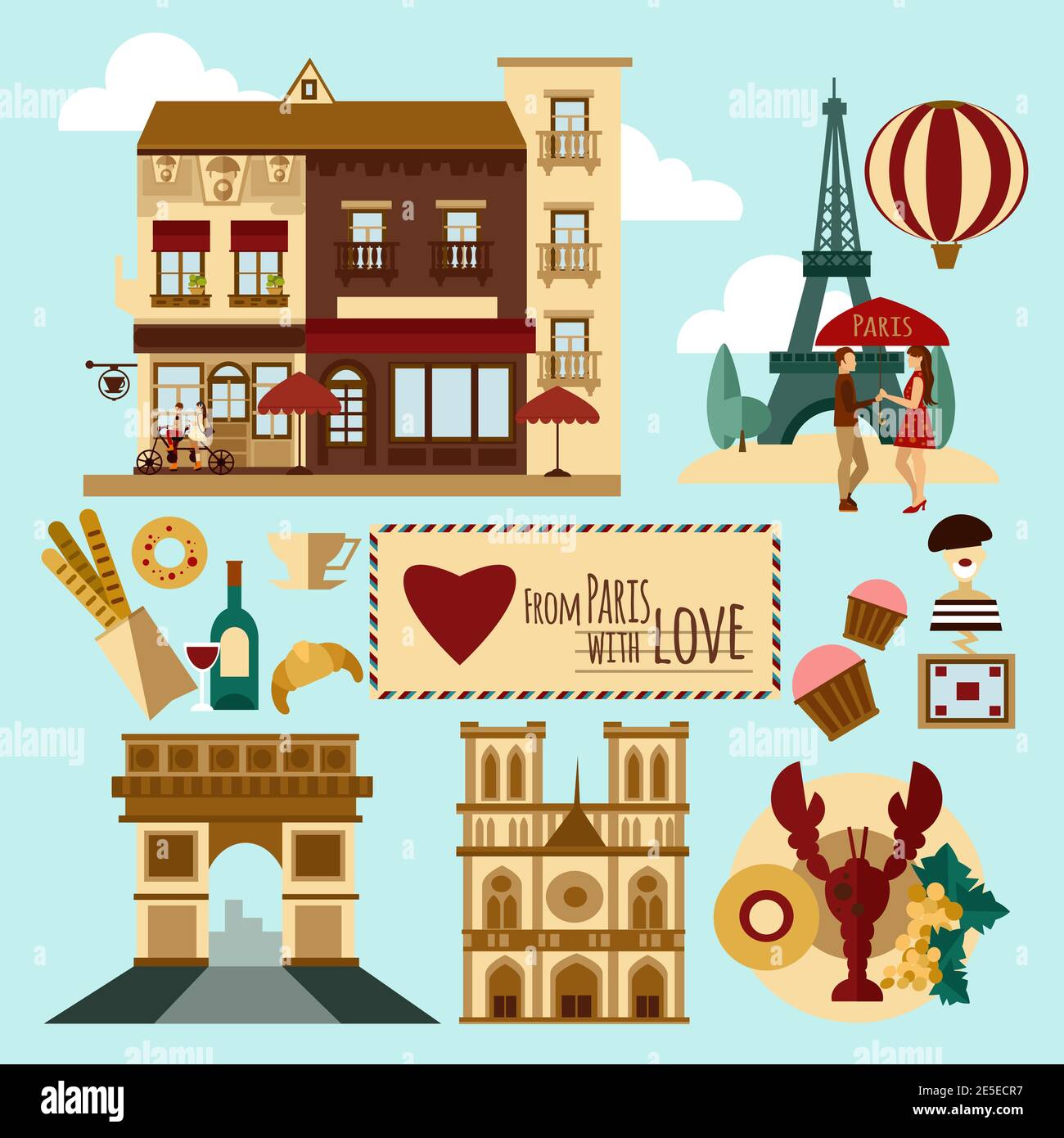 Paris touristic set with landmarks and France symbols vector ...