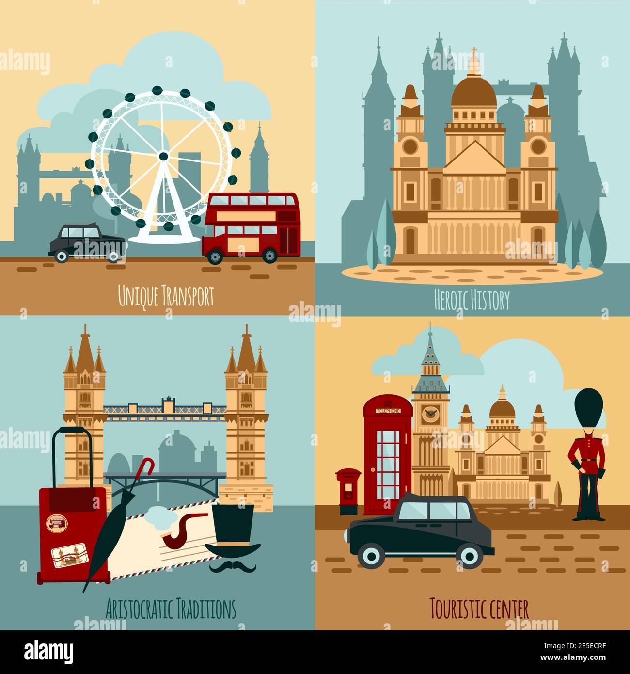 London touristic design concept set with transport and history icons ...