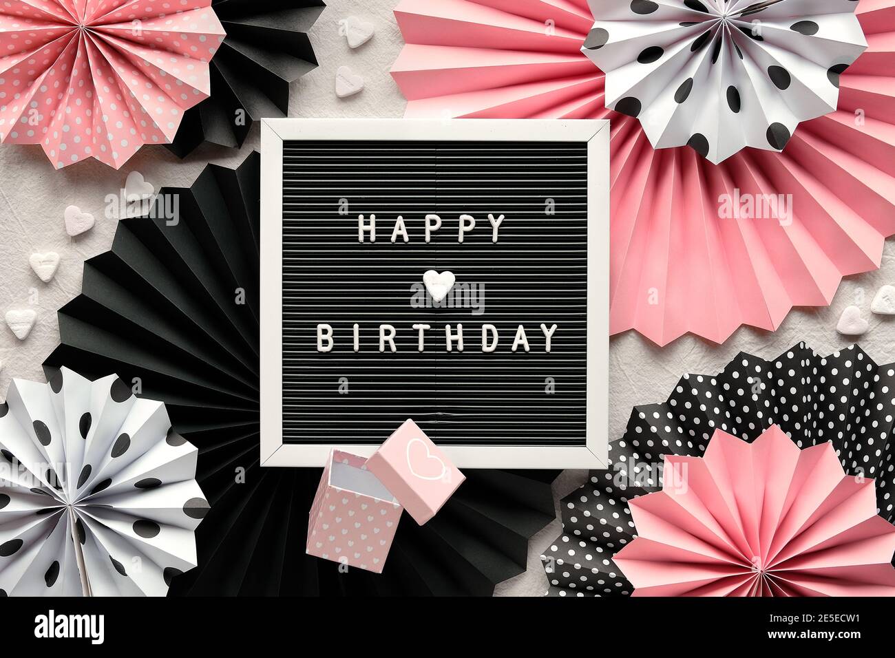 Text Happy Birthday on letter board, letterboard. Creative flat lay in ...