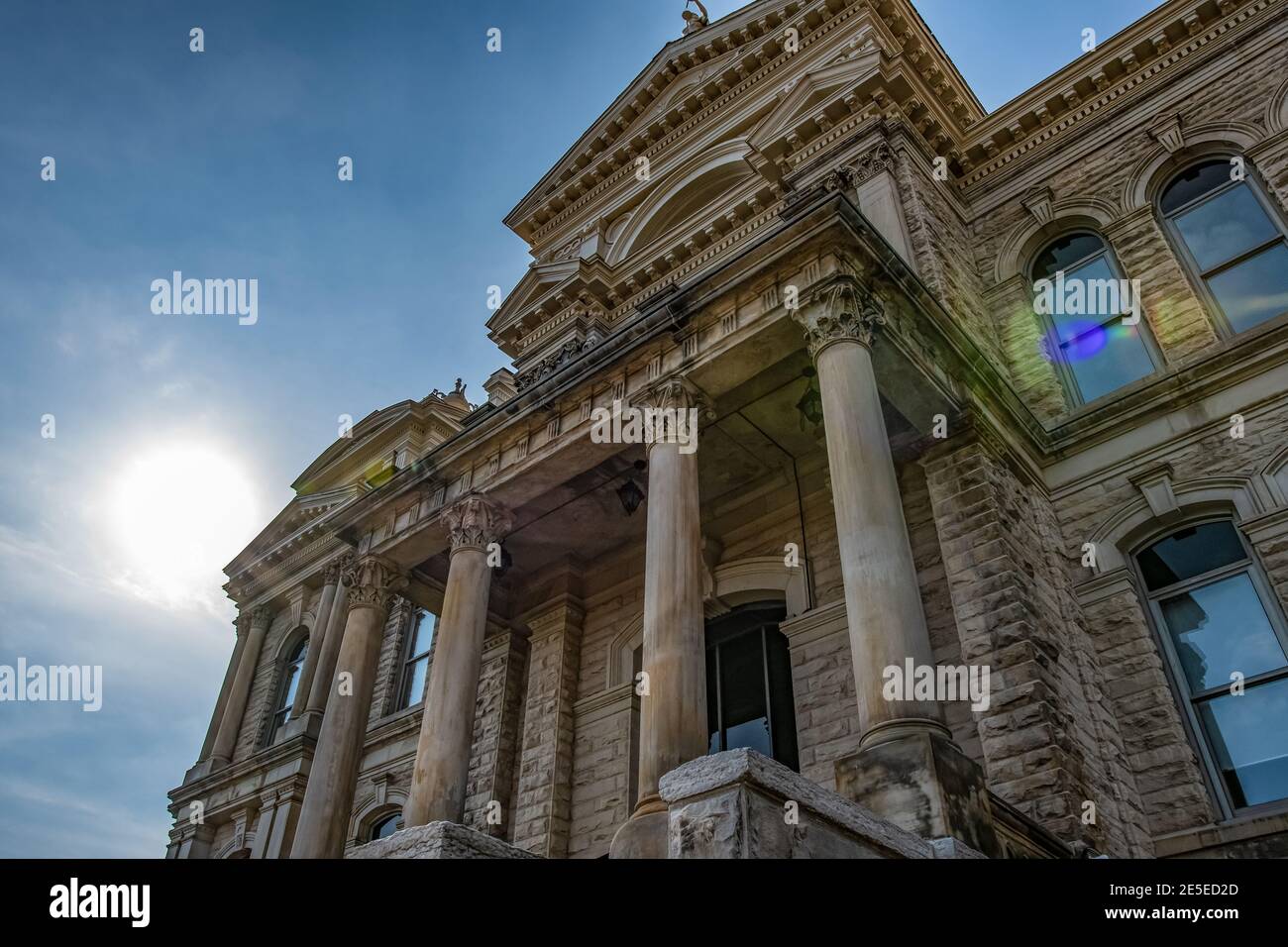 Point of view looking up at the architecture and ornate carvings of a ...