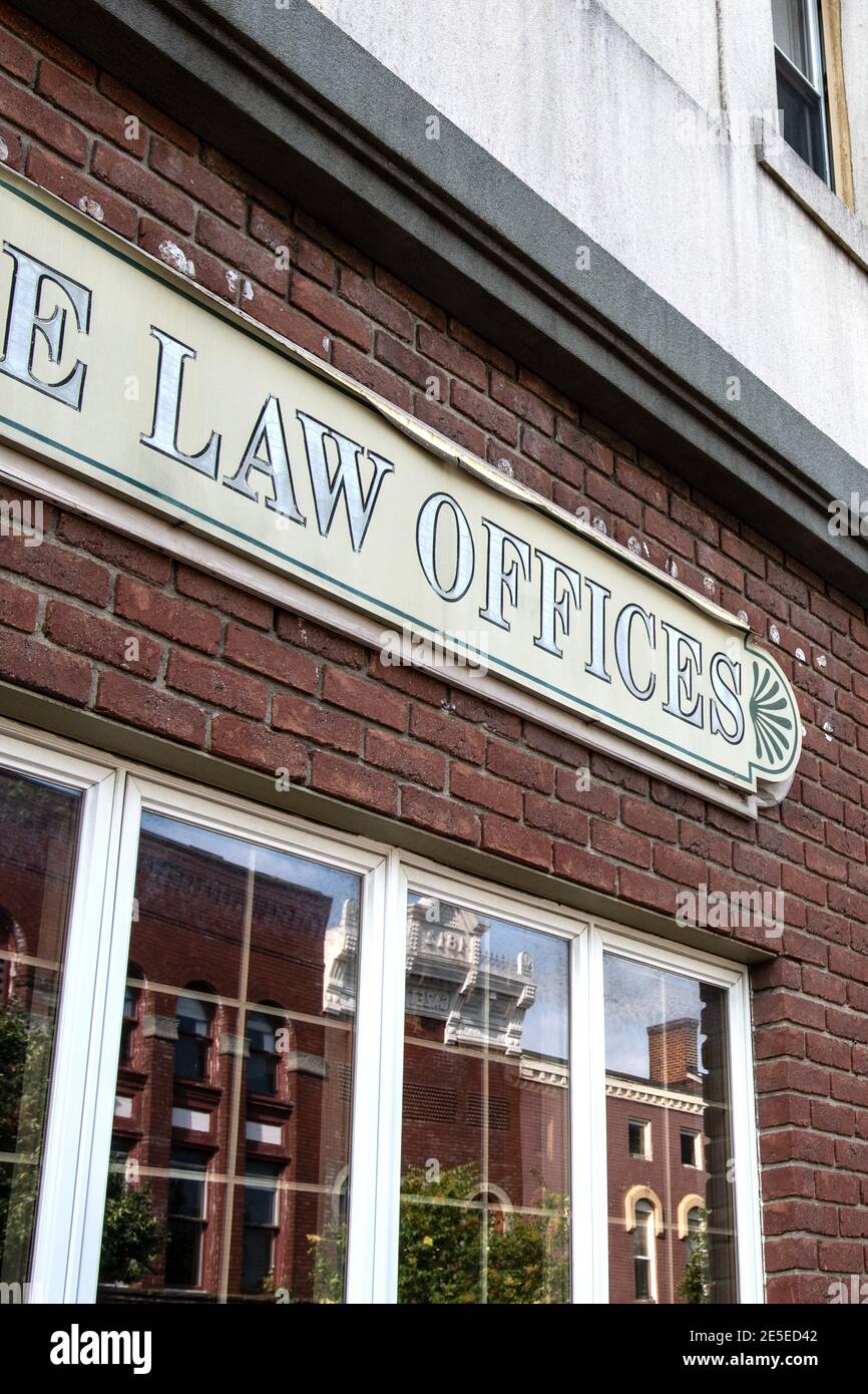 Law office sign of a lawyer in a small town in a historic building ...