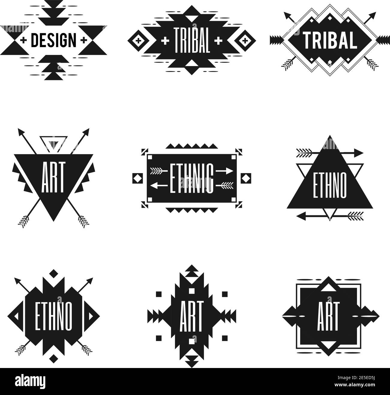 Ethnic black logo set with tribal ornaments isolated vector ...