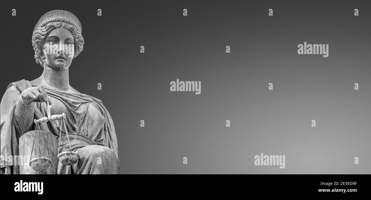 Statue a beautiful judge woman with scales isolated at gradient grey ...