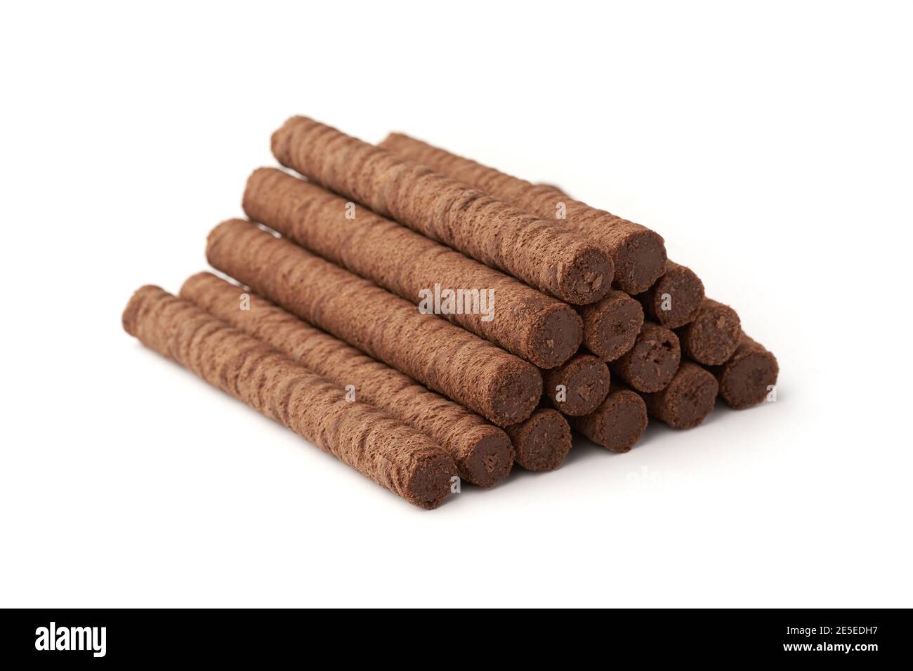 Crispy waffle sticks with cream isolated on white background Stock ...