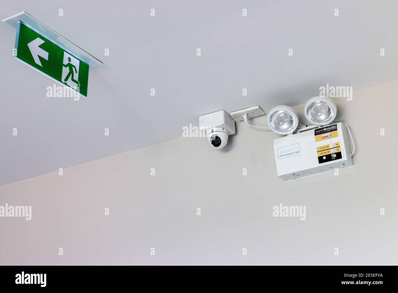 Emergency exit emergency light And CCTV in building Stock Photo - Alamy