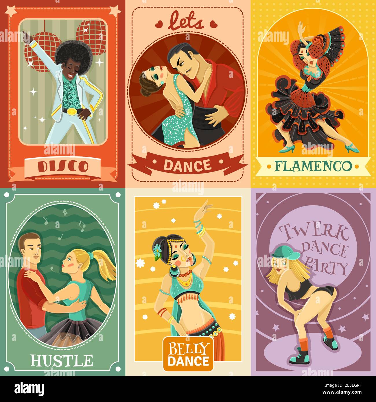 Retro style disco club advertisement poster with 6 flat vintage pair ...