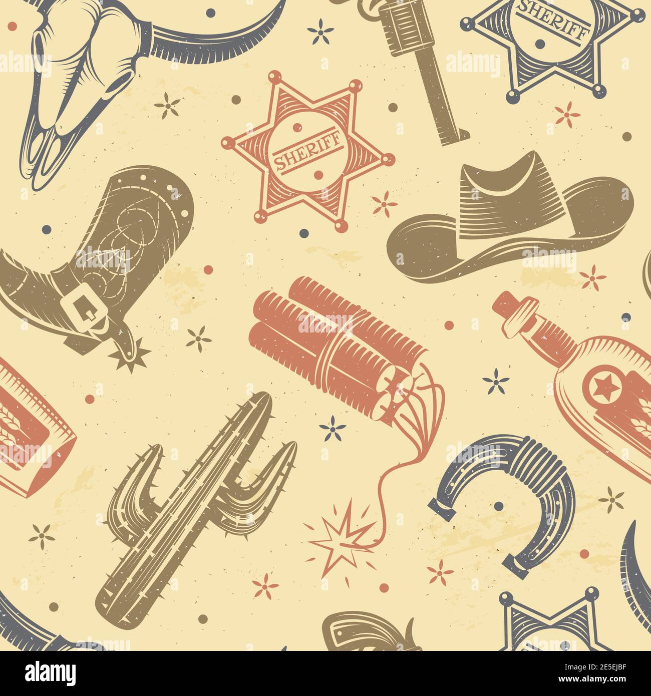 Cowboy seamless pattern with cactus dynamite and hat flat vector ...
