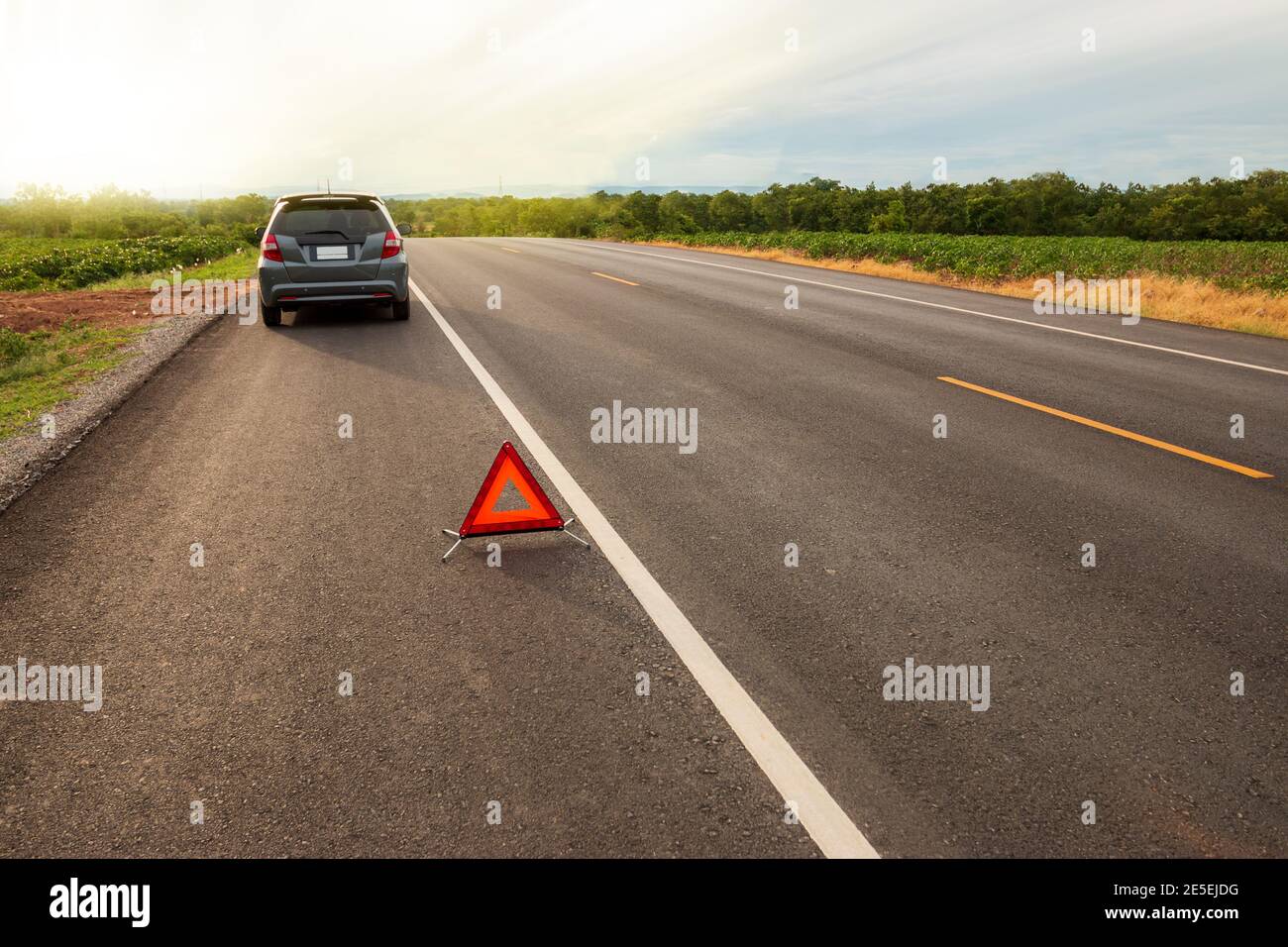 Unexpected event In traveling close to travel, Red warning triangle ...