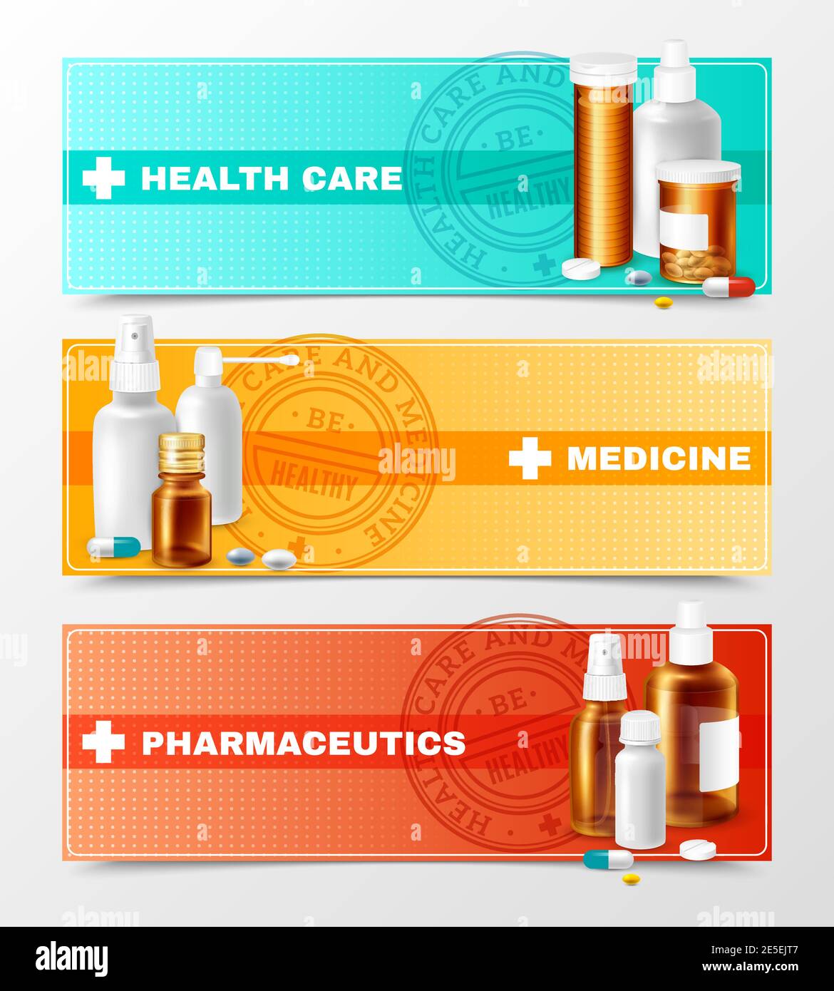 Medicines realistic horizontal banners set with health care and ...