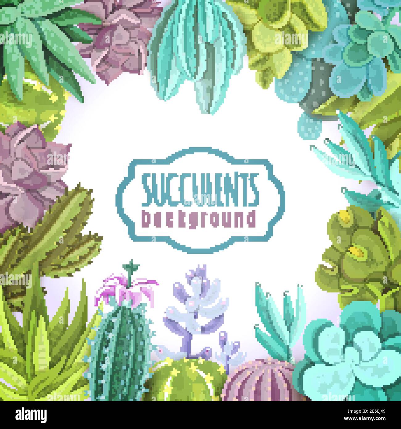 Succulents decorative background with different types of cactuses flat ...