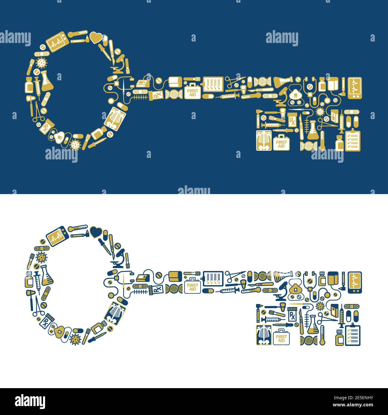 Key shape made from medical icons. Unlocking concept with 28 vector ...