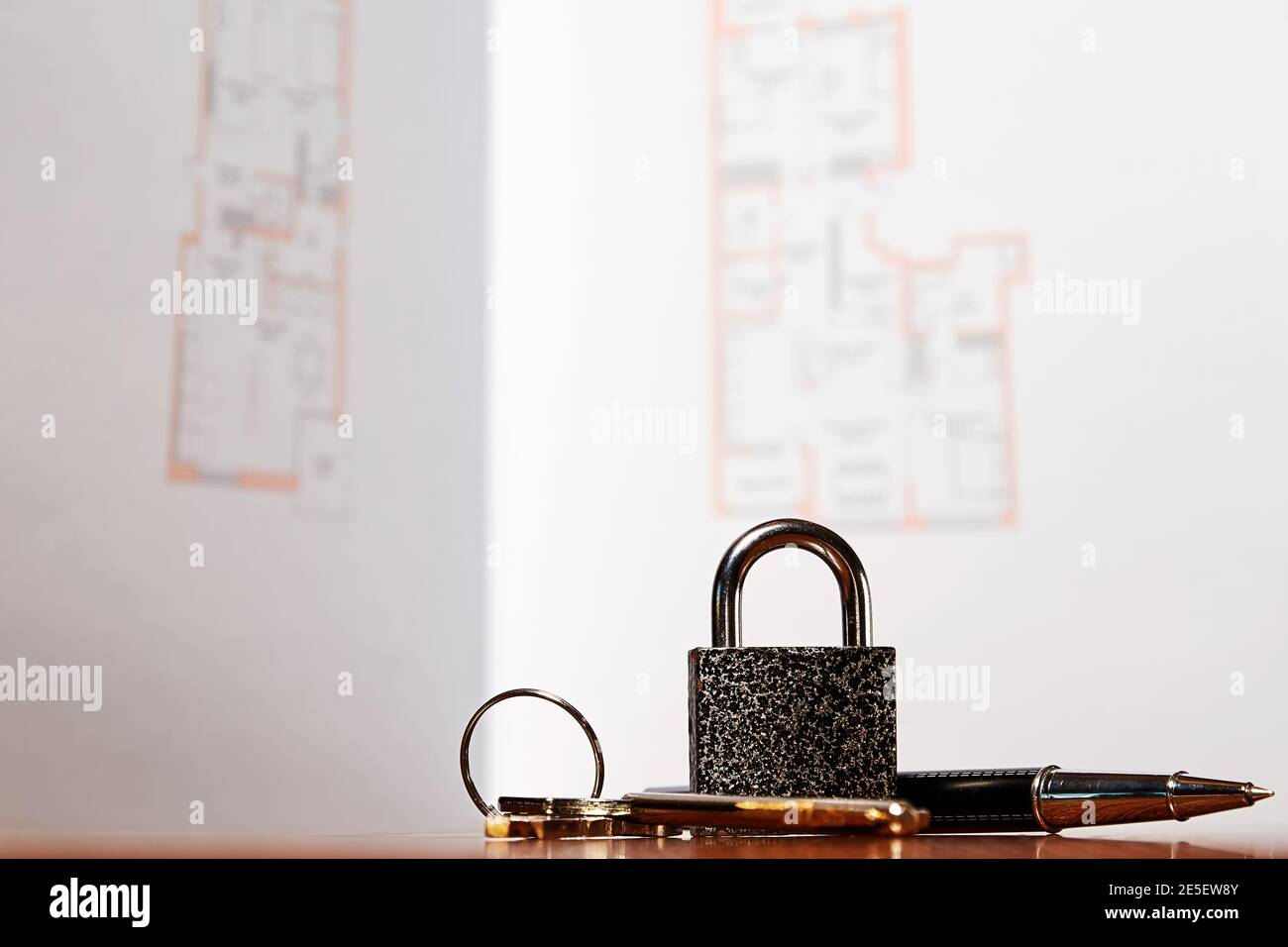 Metallic lock and keys from the new house in front of the apartment ...