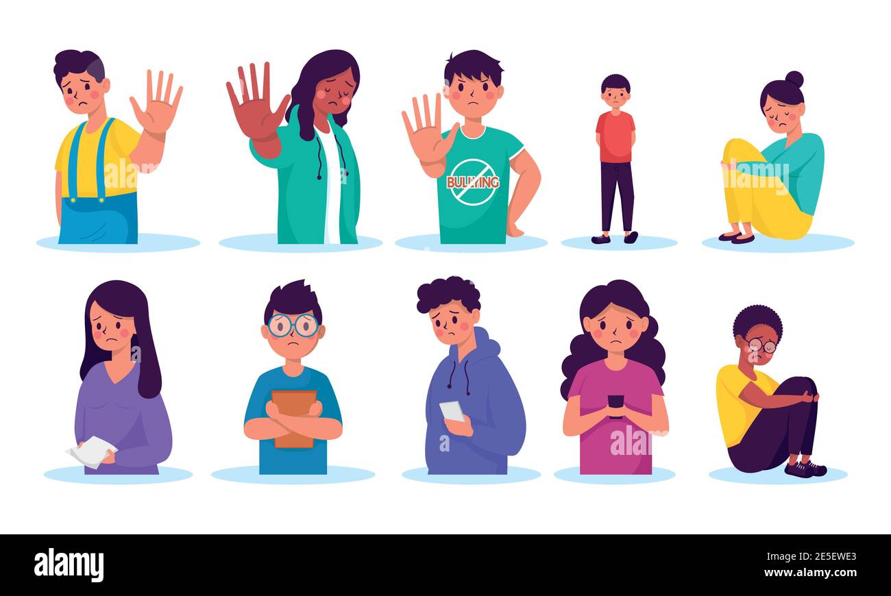 group of young persons victims of bullying characters vector ...