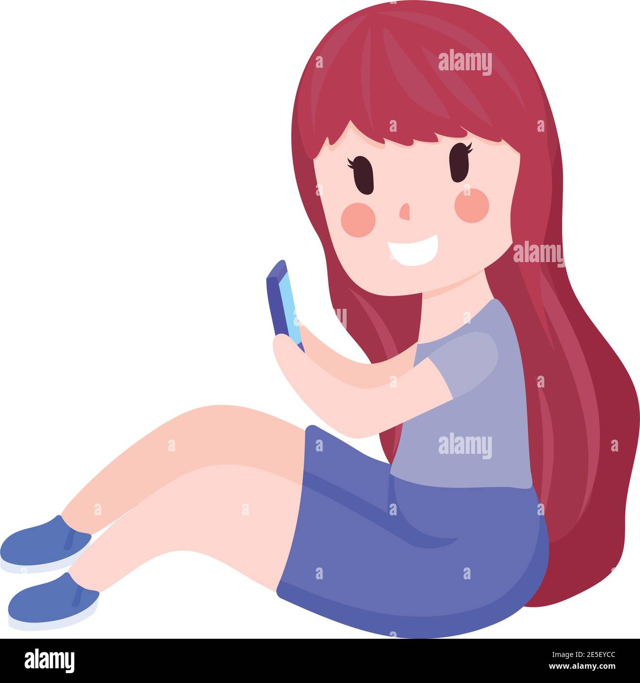 cute girl using smartphone cartoon isolated white background vector ...