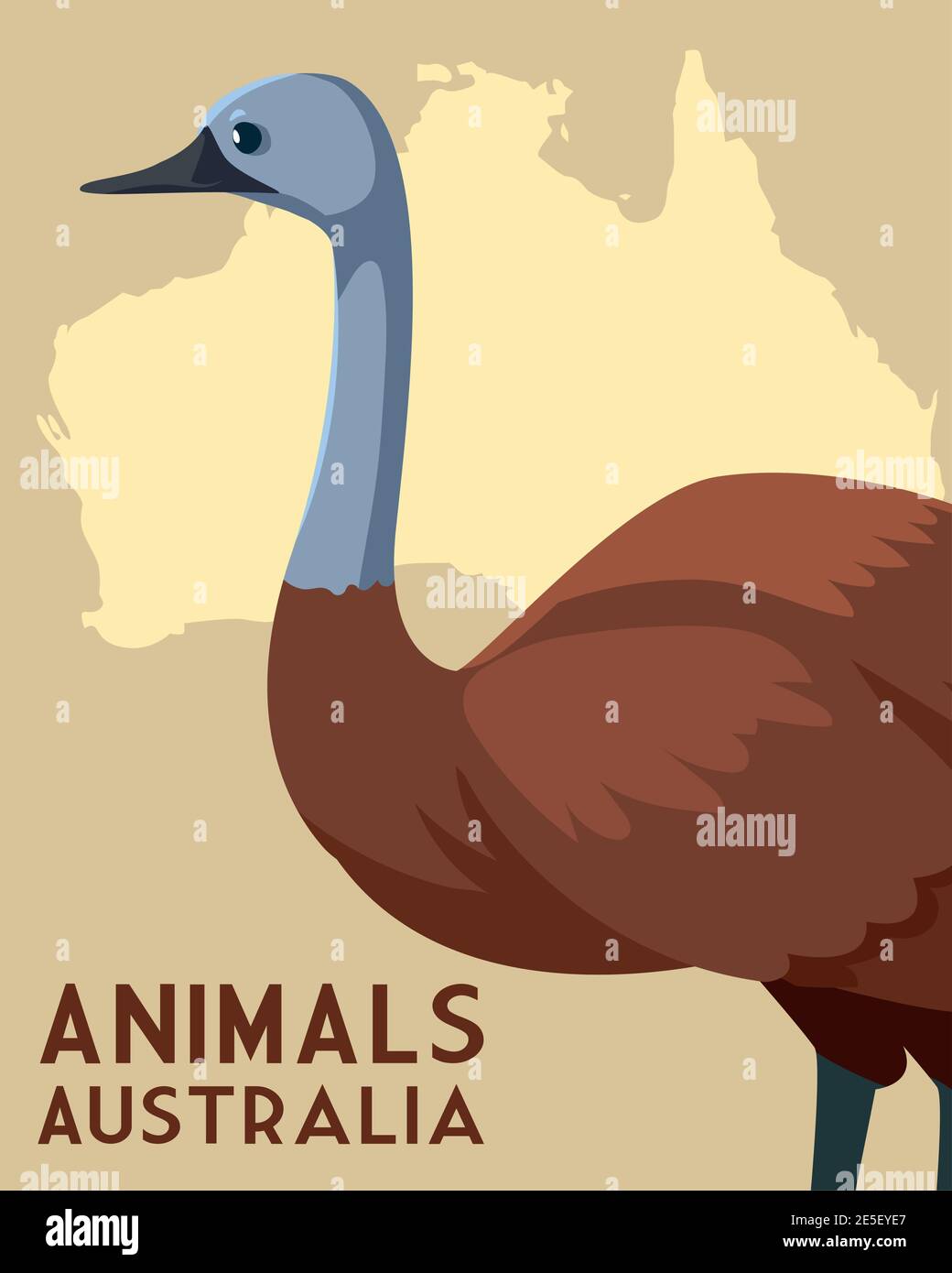 emu australian continent map animal wildlife vector illustration Stock ...