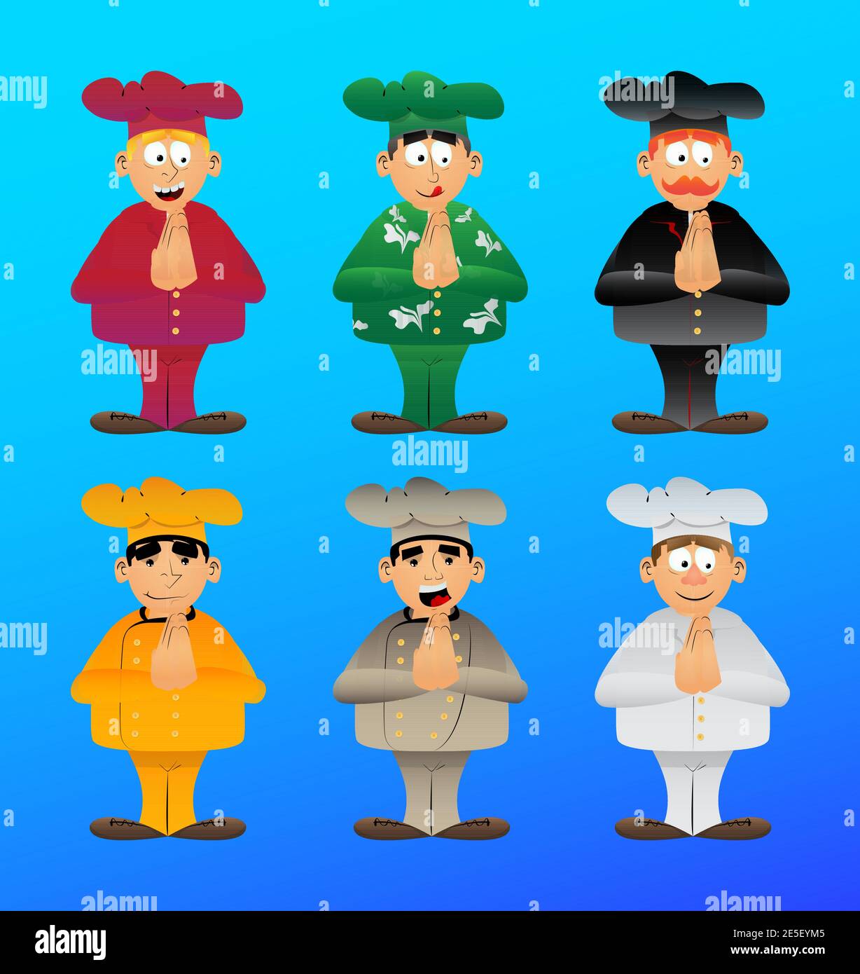 Fat male cartoon chef in uniform with praying hands. Vector ...