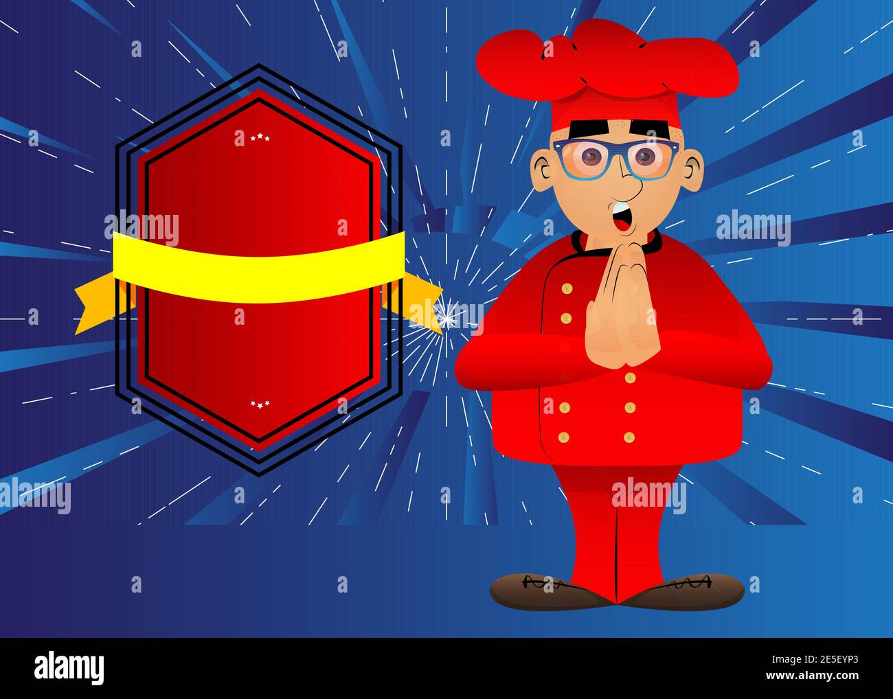 Fat male cartoon chef in uniform with praying hands. Vector ...