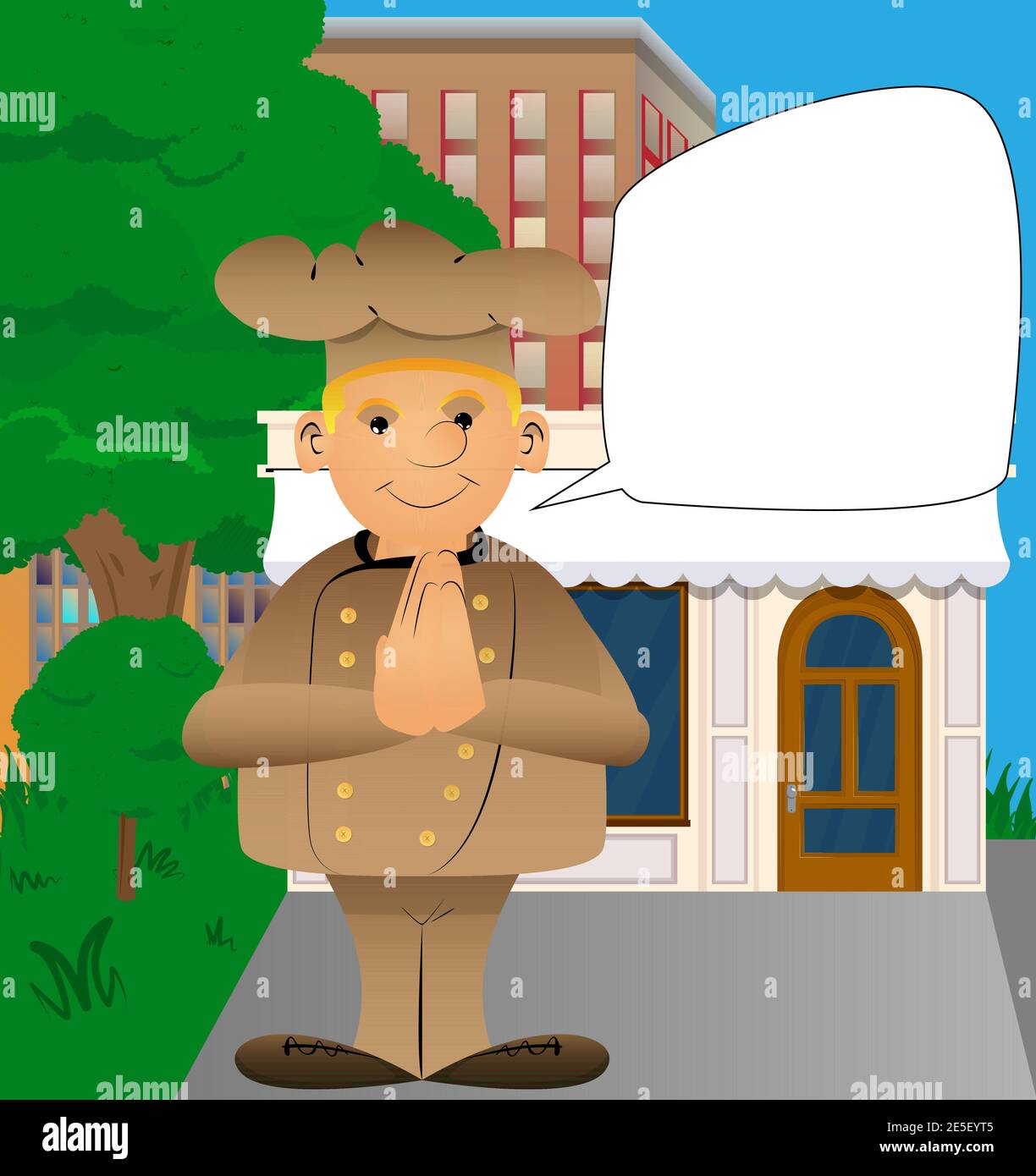 Fat male cartoon chef in uniform with praying hands. Vector ...