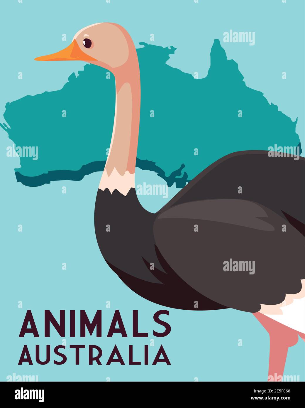 ostrich australian continent map animal wildlife vector illustration ...