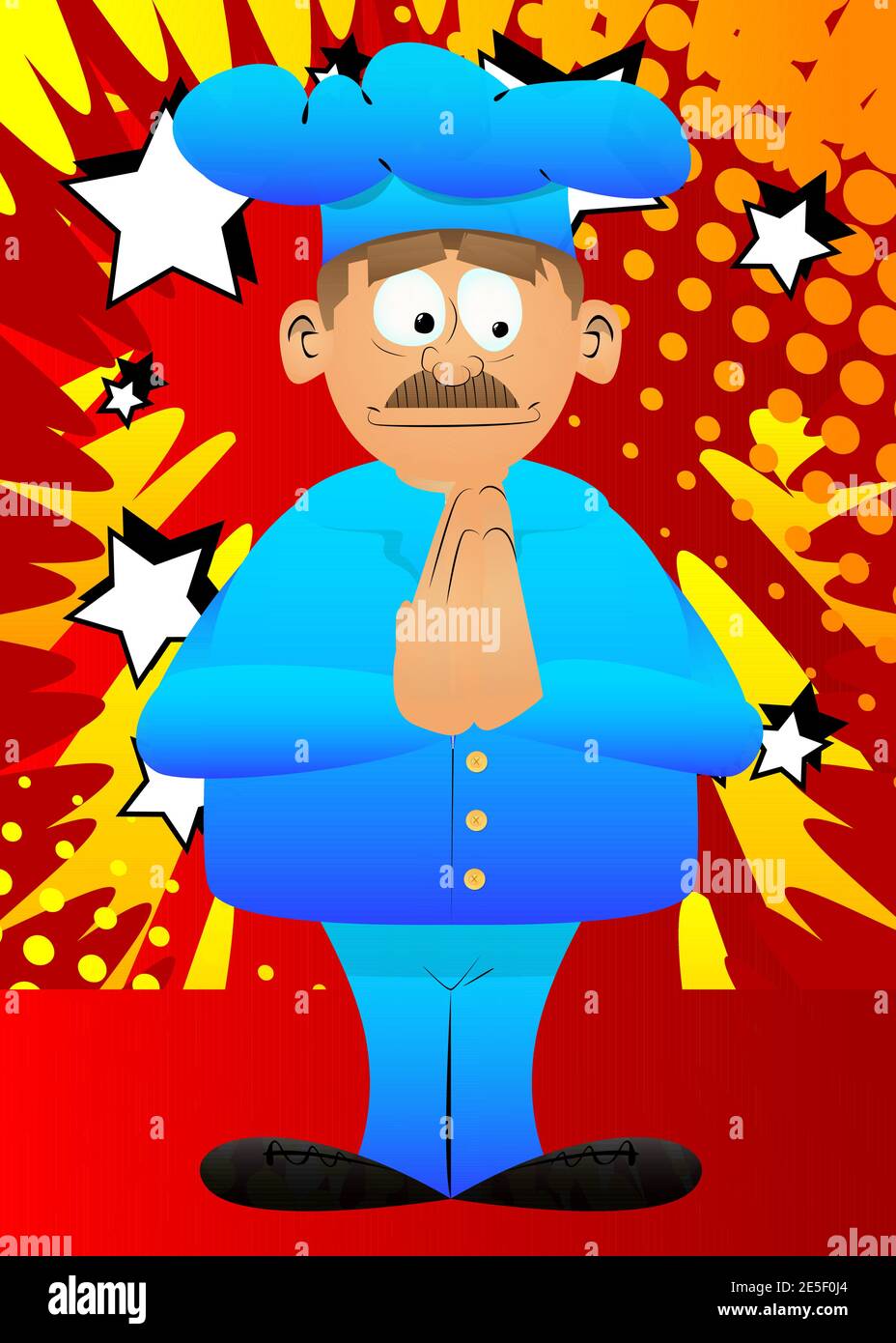 Fat male cartoon chef in uniform with praying hands. Vector ...
