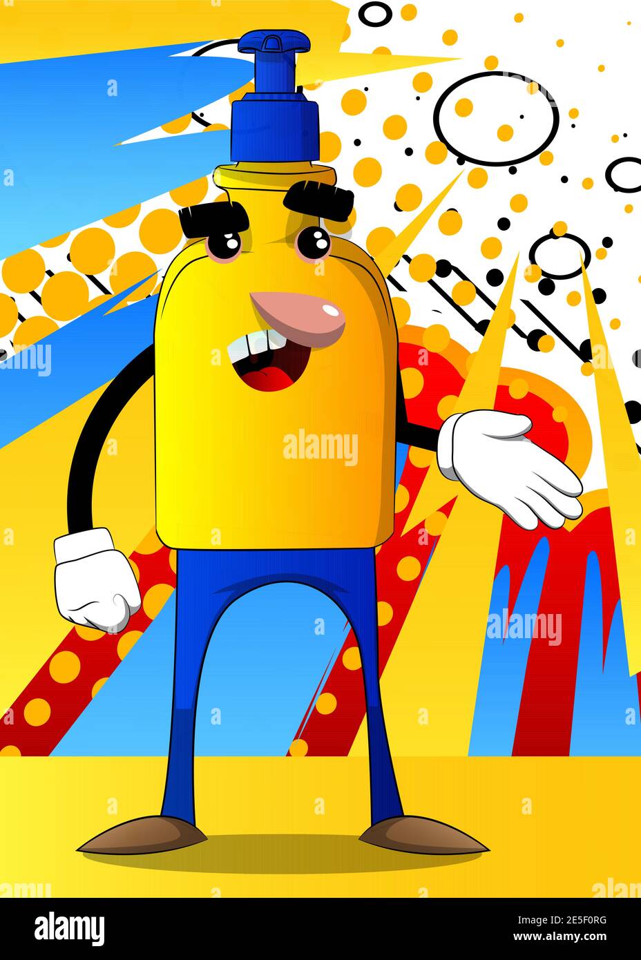 Cartoon bottle of hand sanitizer gel for hygiene with face giving a ...