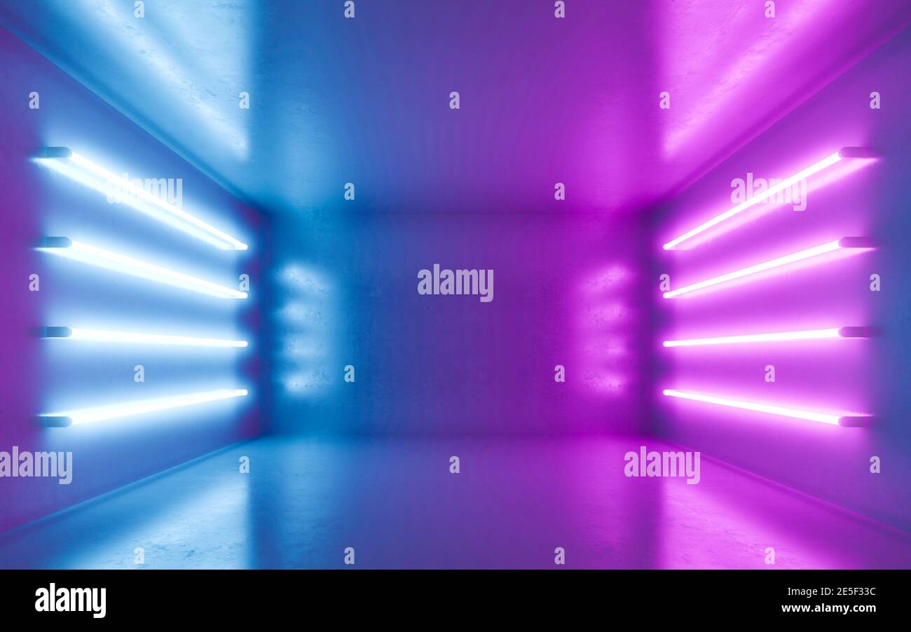 Abstract room interior for backgrtound with blue neon. 3d rendering ...