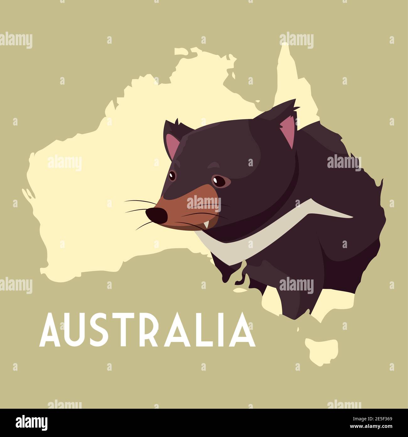 tasmanian devil australian continent map animal wildlife vector ...