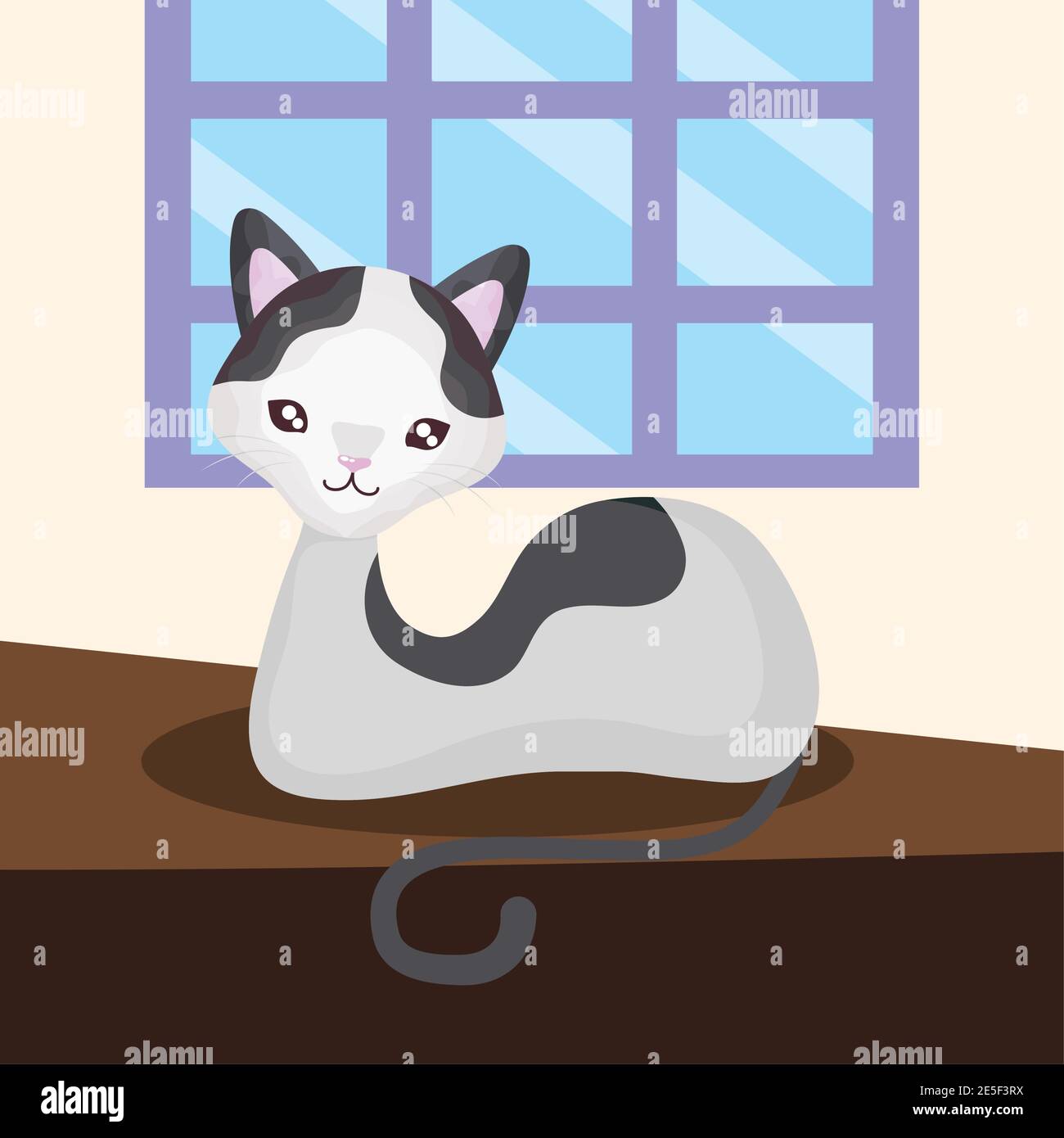 cute little cat resting on table cartoon pet vector illustration Stock ...