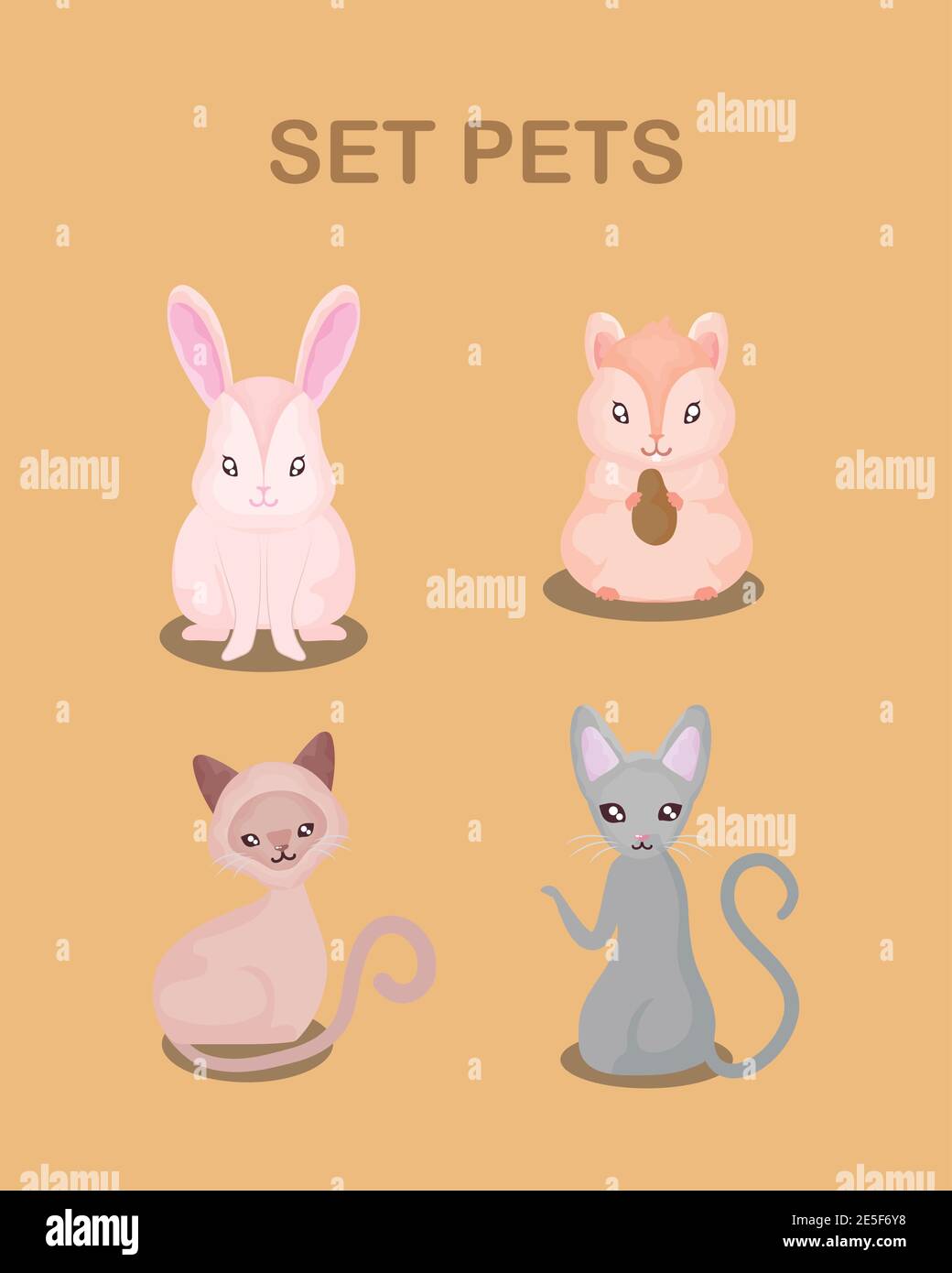 pet set icons, rabbit hamster and cats animals vector illustration ...