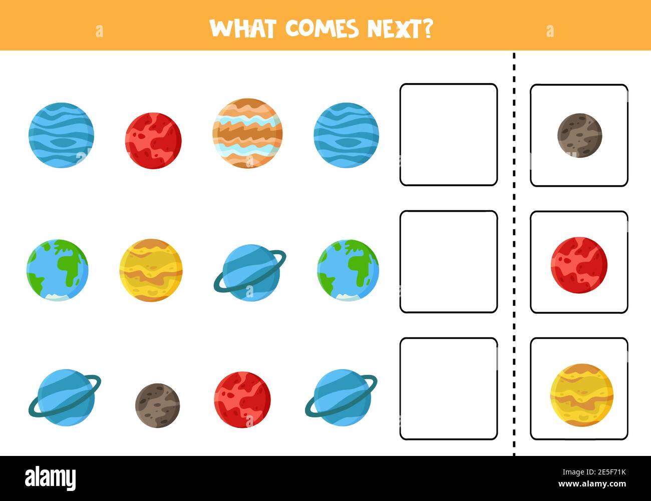 What comes next game with cartoon planets of solar system. Educational ...