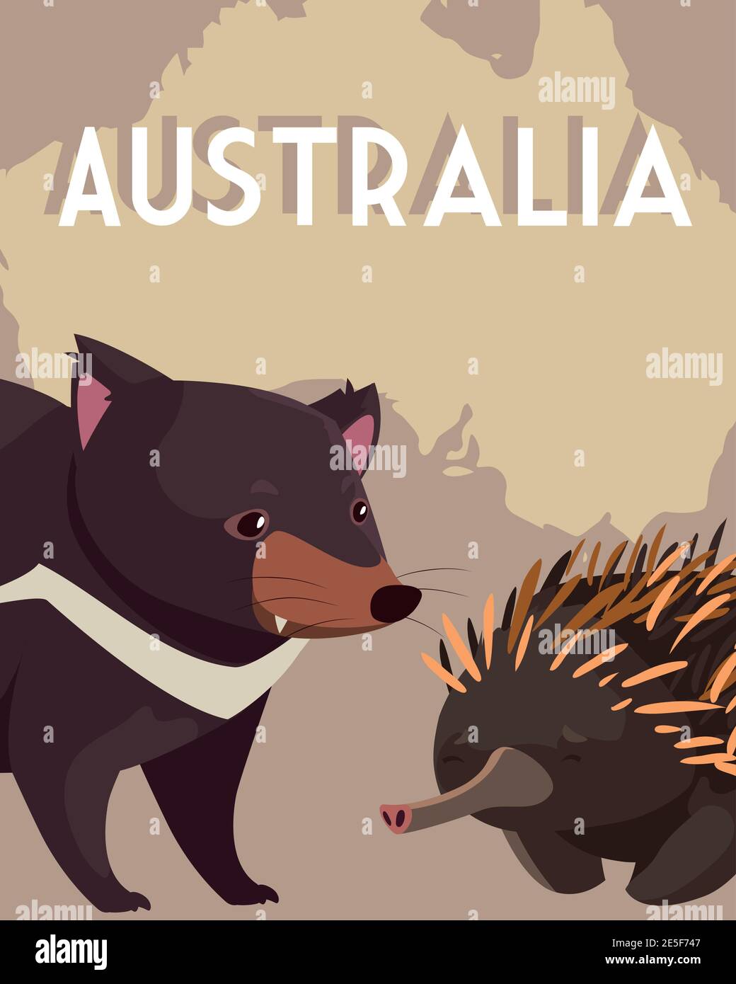 hedgehog and tasmanian devil australian map animal wildlife vector ...