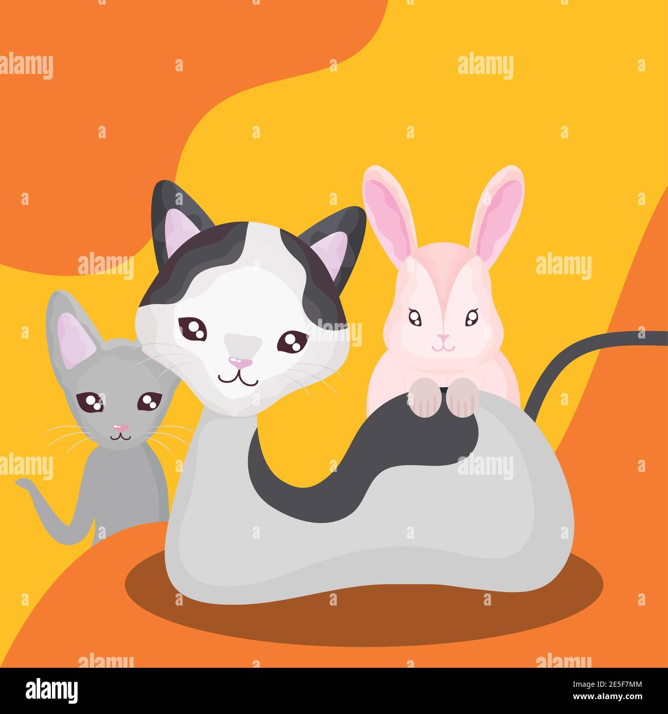 pets domestic animals cute cats and rabbit cartoon vector illustration ...