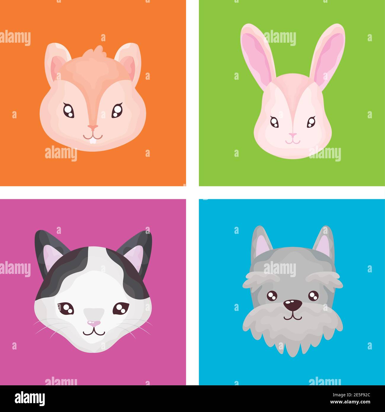 pet set icons, cat dog rabbit hamster color background vector ...