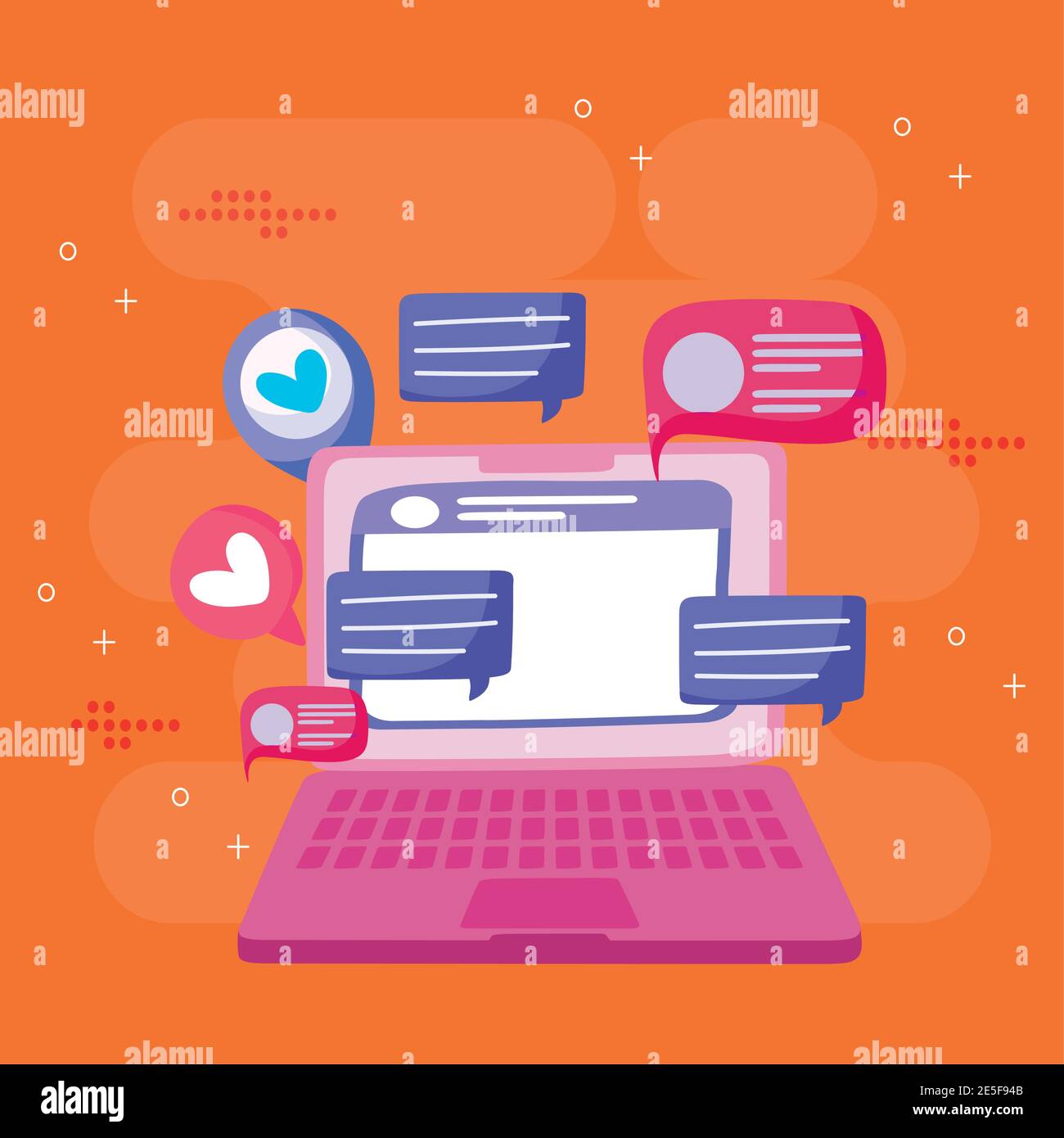 laptop chatting sms messages bubbles social media cartoon vector ...