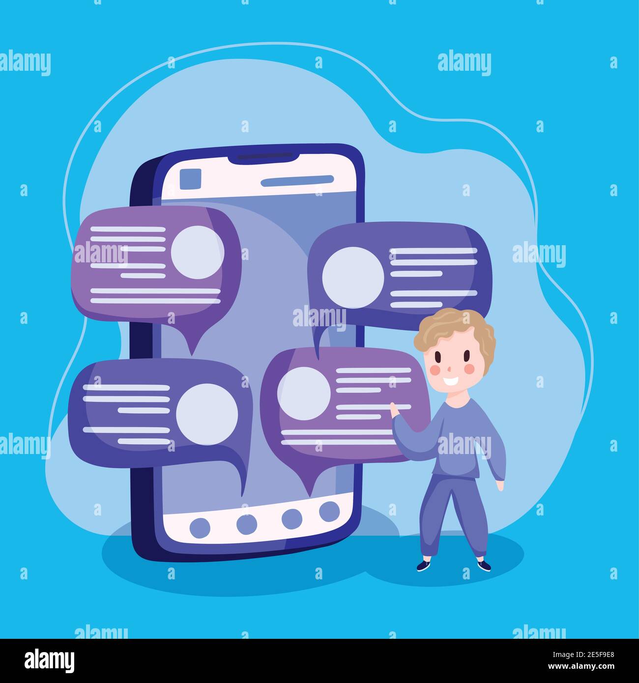boy smartphone speech bubbles message chat social media cartoon vector ...