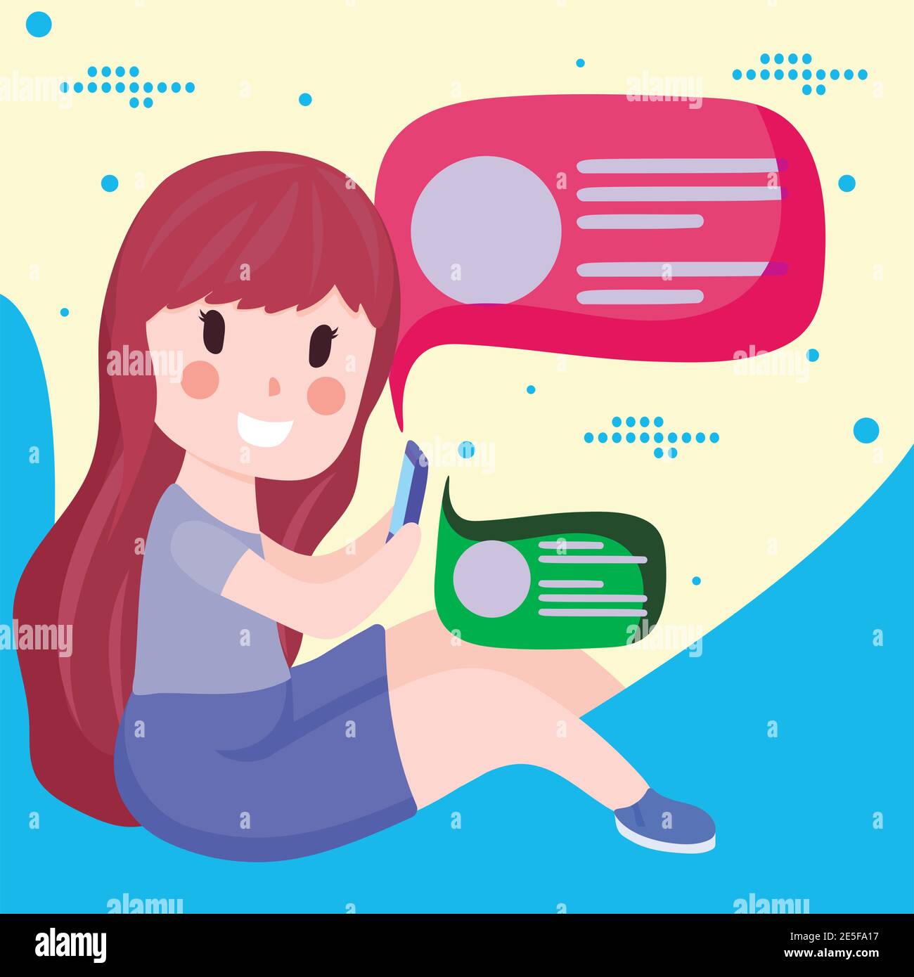cute girl with smartphone chatting social media cartoon vector ...