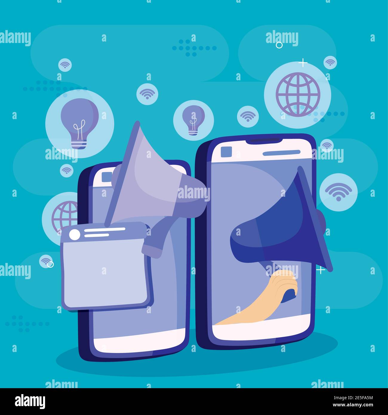 smartphones megaphone marketing advertising social media cartoon vector ...