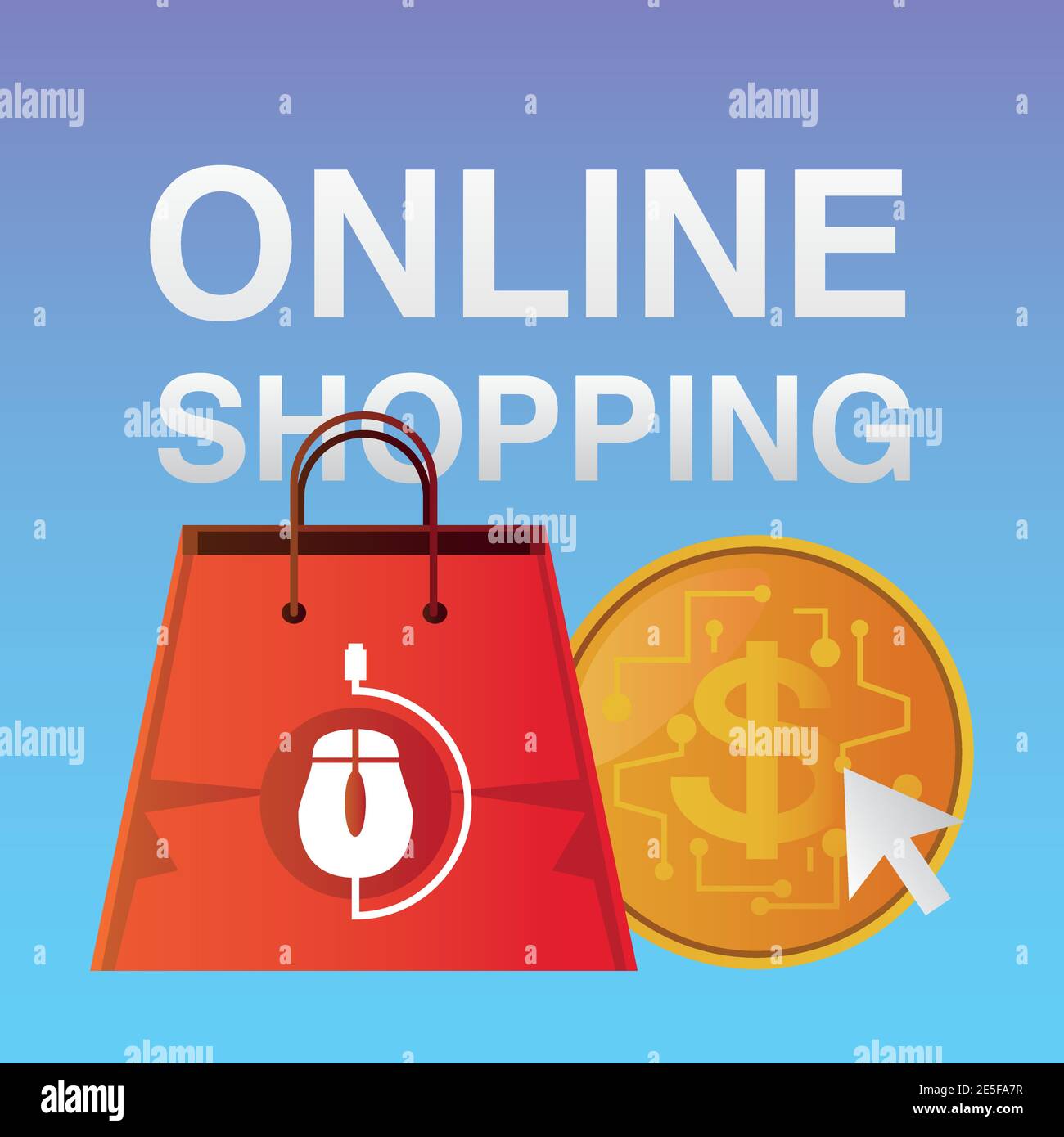 online shopping bag and mmoney clicking vector illustration Stock ...