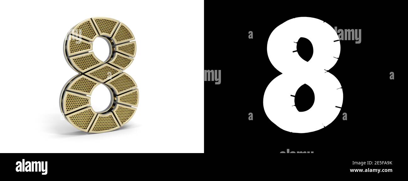 Gold number eight (number 8) cut into perforated gold segments with ...