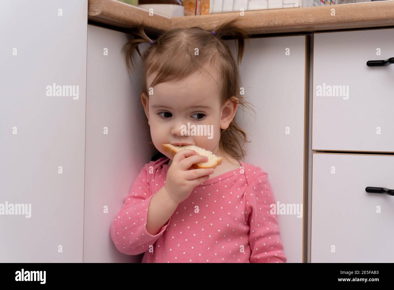 Toddler eating bread Stock Photo - Alamy
