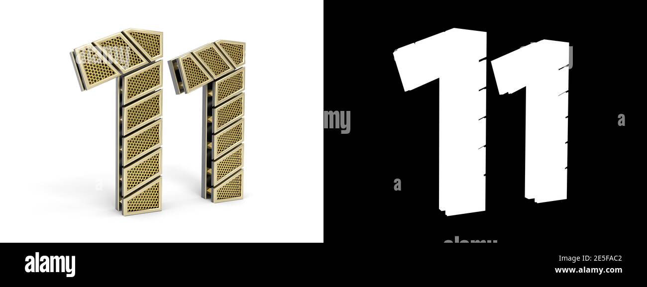 Gold number eleven (number 11) cut into perforated gold segments with ...