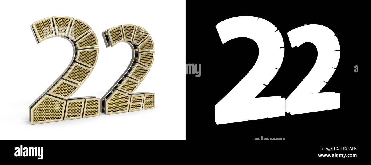 Gold number twenty-two (number 22) cut into perforated gold segments ...