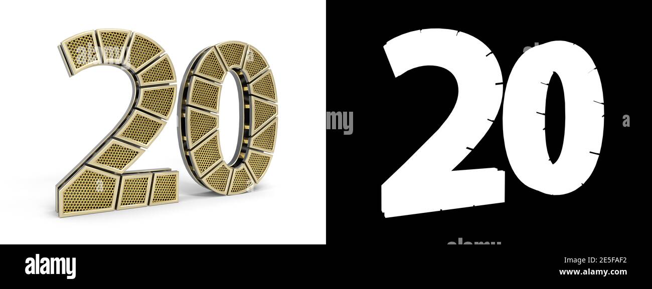 Gold number twenty (number 20) cut into perforated gold segments with ...