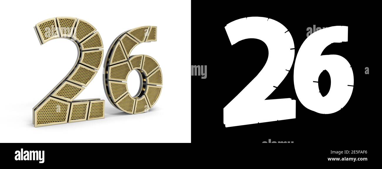 Gold number twenty-six (number 26) cut into perforated gold segments ...