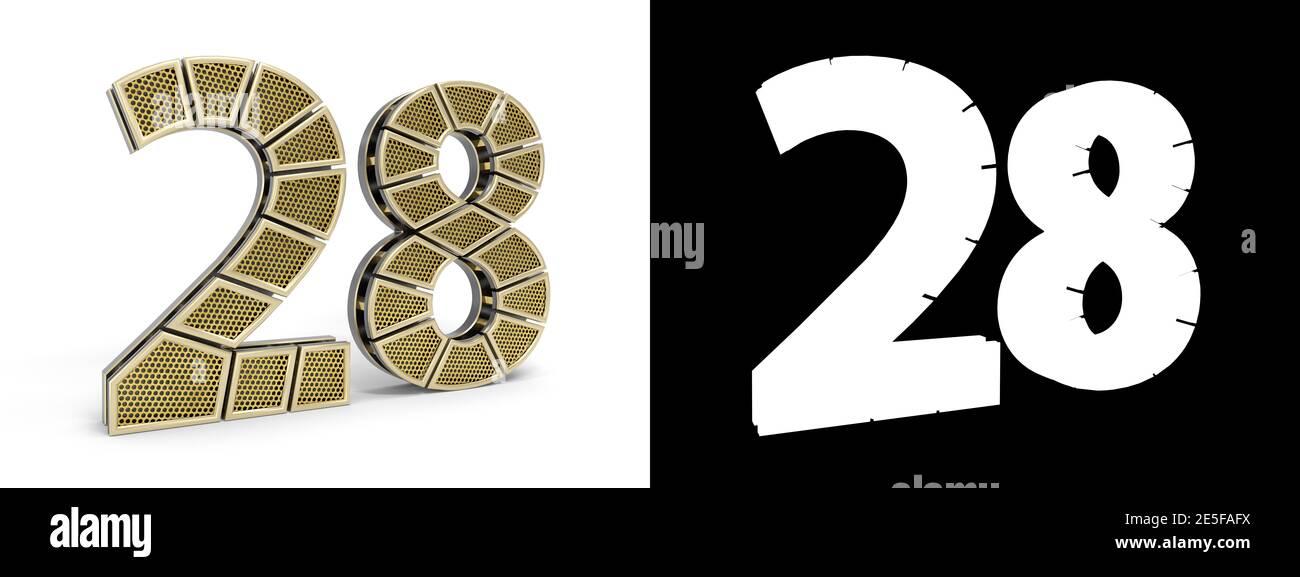 Gold number twenty-eight (number 28) cut into perforated gold segments ...