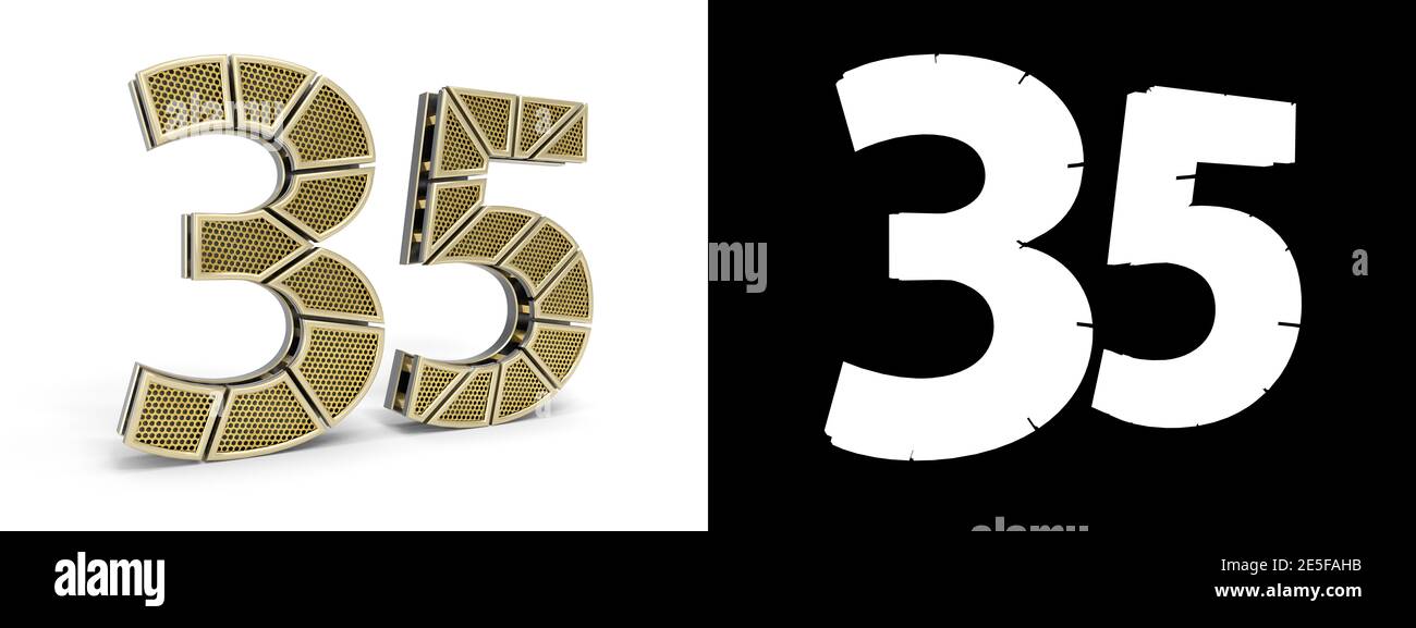 Gold number thirty-five (number 35) cut into perforated gold segments ...